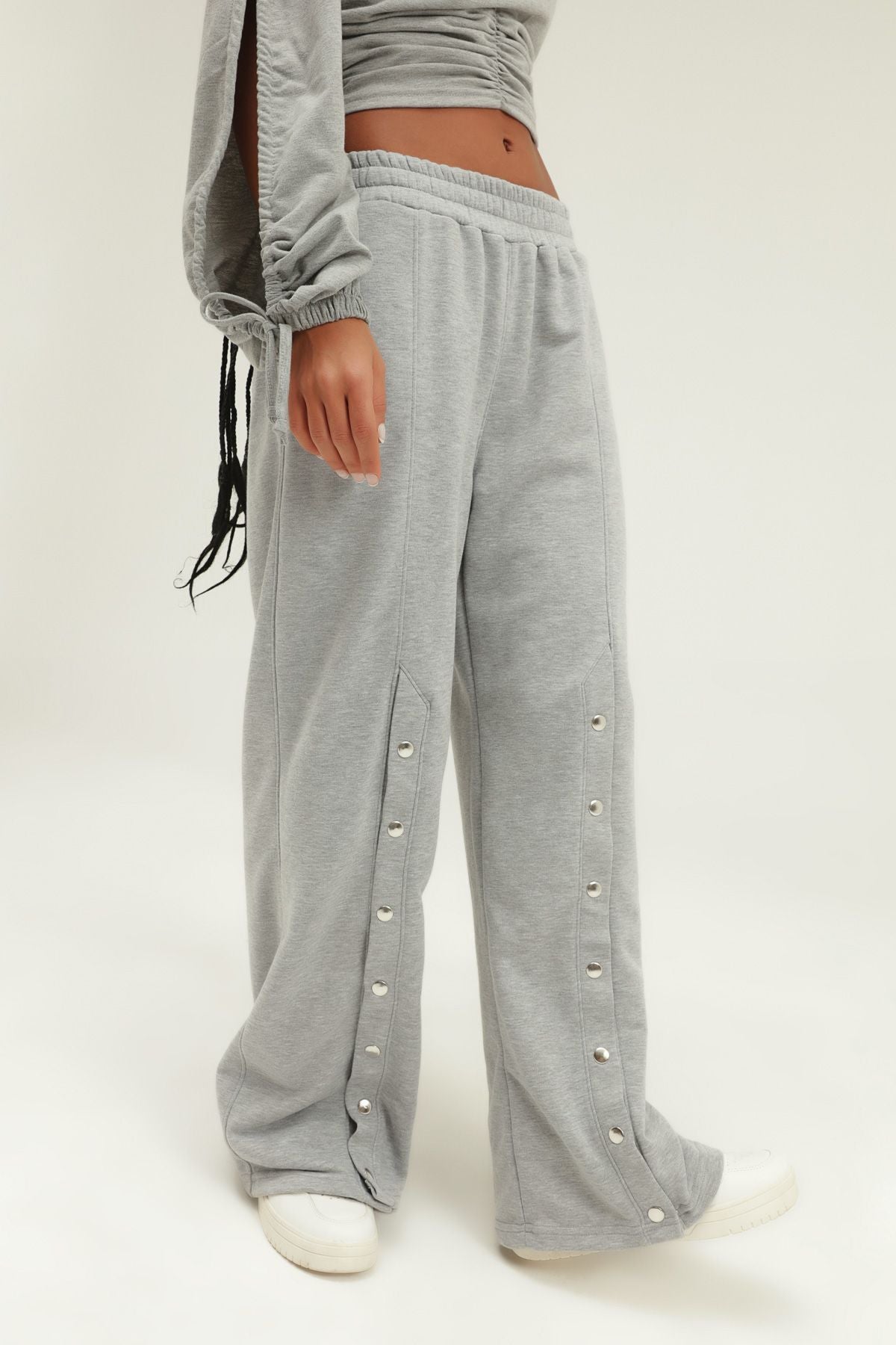 Wide Leg Studded Tracksuit Graymelange – QUZU